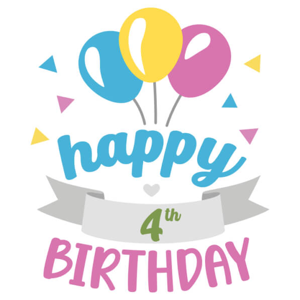 Download Happy 4th Birthday Banner with Balloons and Confetti Quotes ...
