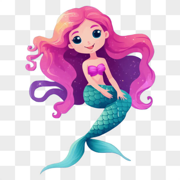 Baixe Sereia Rosa com Cabelos Longos Sentada em Fundo Preto Cartoons ...