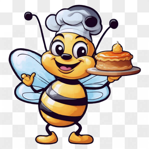 Download Cartoon Chef Bee Presenting Sliced Cake Cartoons Online ...