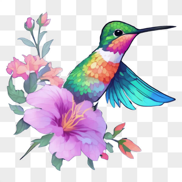 Download Colorful Hummingbird on Flowers Cartoons Online - Creative Fabrica
