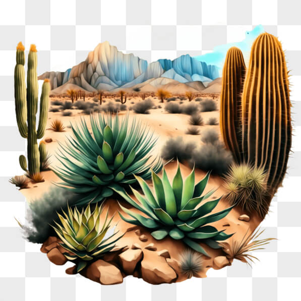Download Desert Landscape with Cactus Plants and Wildlife PNGs Online ...