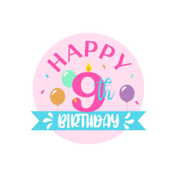 Download Happy 9th Birthday Sticker with Balloons, Confetti, and ...