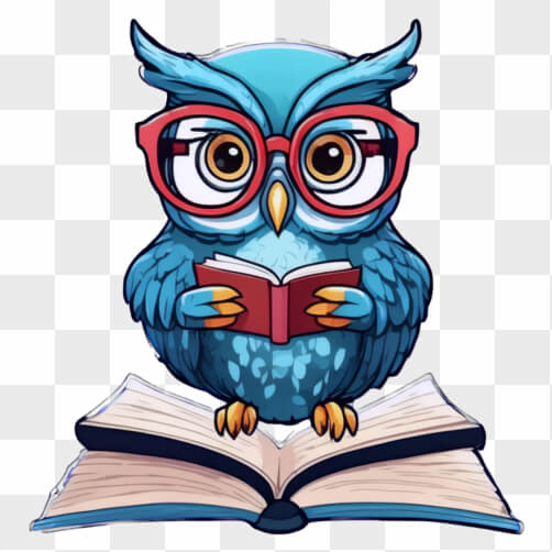 Download Blue Owl with Glasses on Open Book Cartoons Online - Creative ...