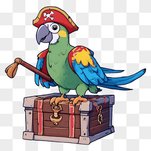 Download Colorful Parrot in Pirate Costume Sitting on Chest Cartoons ...