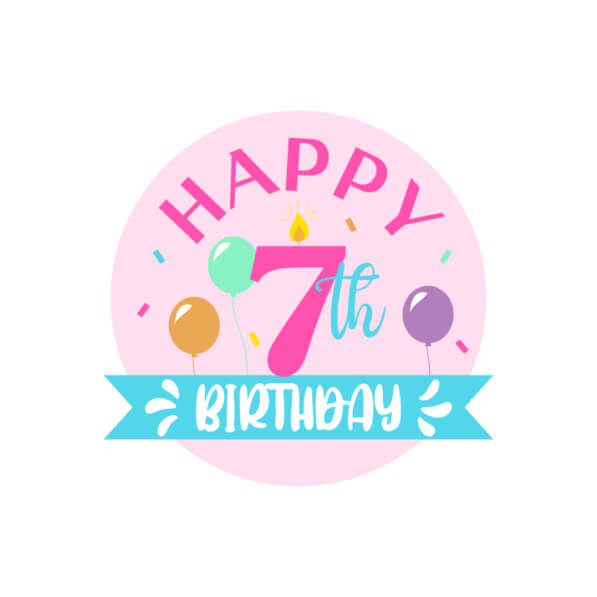 Download Happy 7th Birthday Sticker with Balloons and Confetti Quotes ...