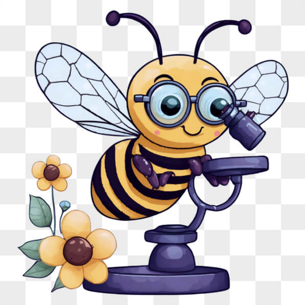 Download Cartoon Bee with Glasses and Flowers at Microscope Cartoons ...