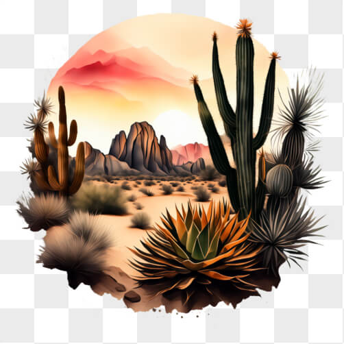 Download Desert Landscape with Cactus Plants and Wildlife PNGs Online ...
