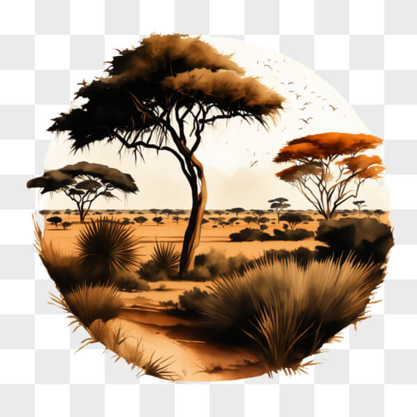 Download Beautiful Savannah Landscape with Trees and Grasses PNG Online ...