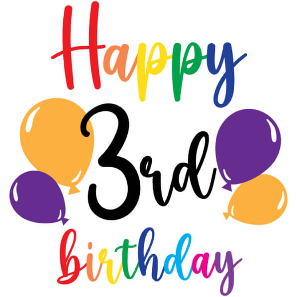 Download Colorful Happy 3rd Birthday Sign with Balloons and Confetti ...