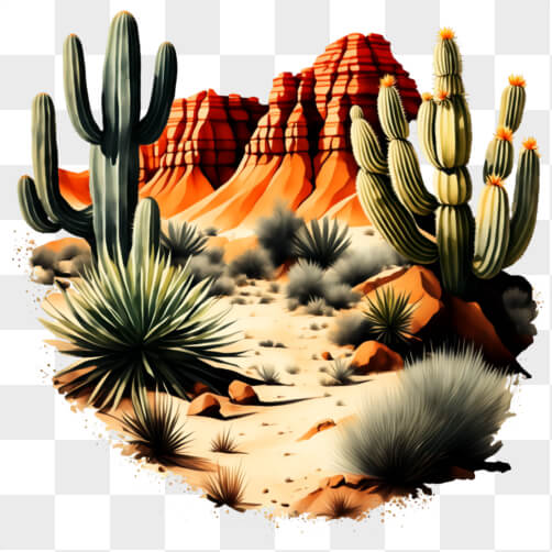 Download Desert Landscape with Cactus Plants and Wildlife PNGs Online ...