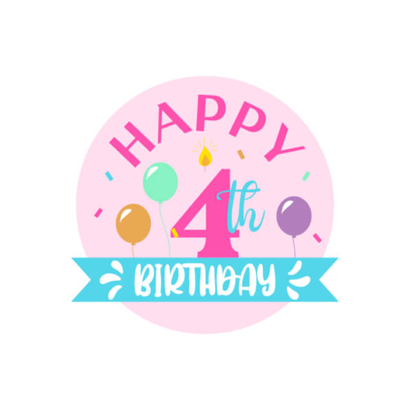 Download Happy 4th Birthday Sign with Balloons and Confetti Quotes ...