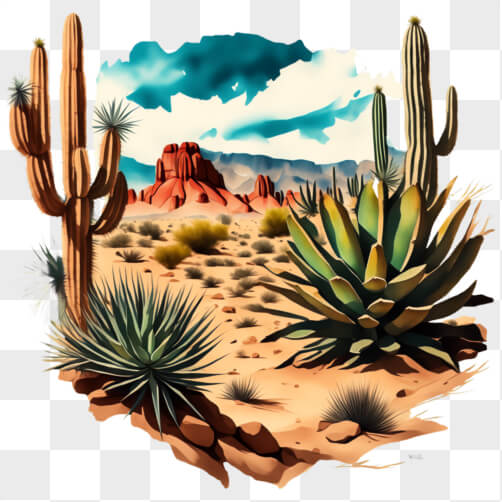 Download Desert Landscape with Cactus Plants and Wildlife PNGs Online ...