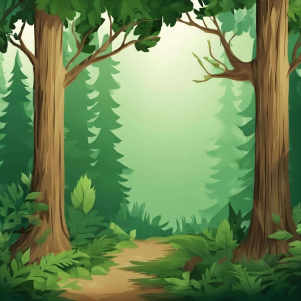 Download Cartoon forest scene with two trees and a path Backgrounds ...