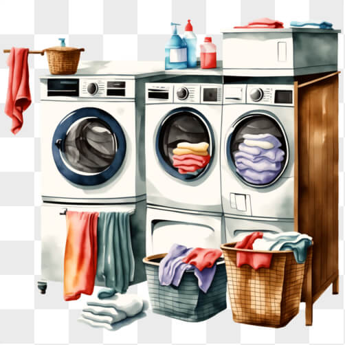 Download Laundry Room with Washing Machines and Laundry Products PNGs ...