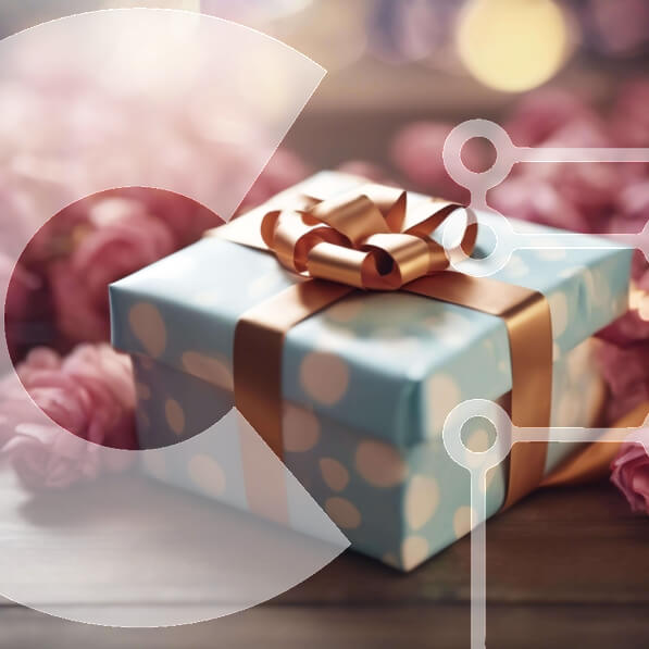 Joyful Gift Giving with Blue and White Present stock photo | Creative ...