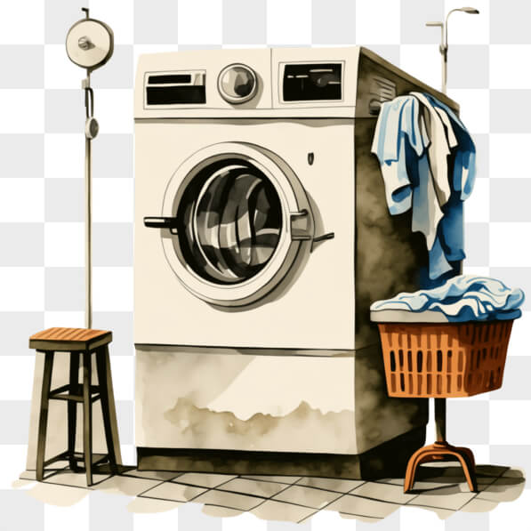 Download Vintage Laundry Room with Old Washing Machine and Scale PNGs ...