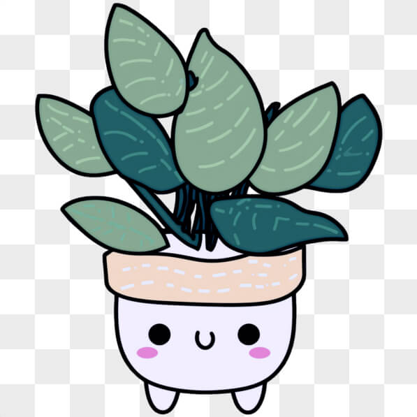 Download Kawaii Smiling Plant in a Pot with Green Leaves PNGs Online ...