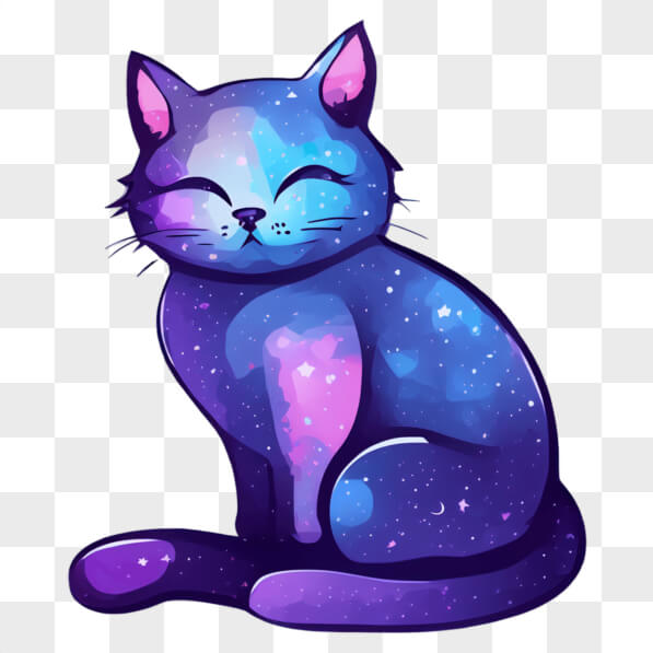 Download Smiling Blue Cat in Space with Purple and Blue Stars Cartoons ...