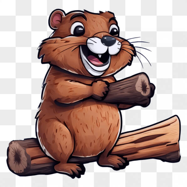 Download Smiling Cartoon Beaver Sitting on Logs Cartoons Online ...