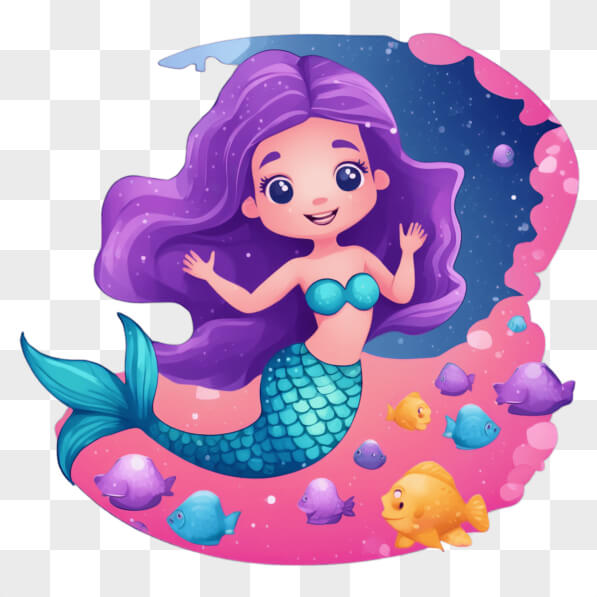 Download Cute Mermaid Swimming in Ocean with Fish and Aquatic Creatures ...