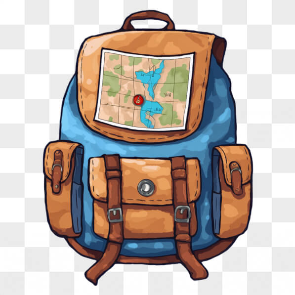 Download Geocaching Backpack with Map for Outdoor Activities Cartoons ...