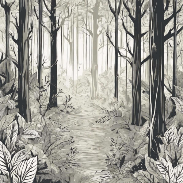 Download Idyllic Forest Scene Drawing in Black and White Backgrounds ...