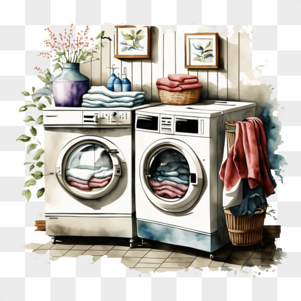 Download Laundry Room with Washers, Dryers, and Household Items PNGs ...