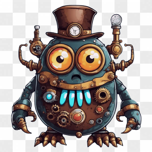 Download Steampunk Cartoon Personage met Oranje Hoge Hoed en Tandwielen ...