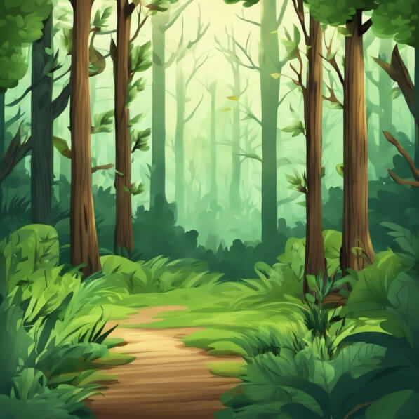 Download Cartoon Forest Path with Trees and Greenery Background ...