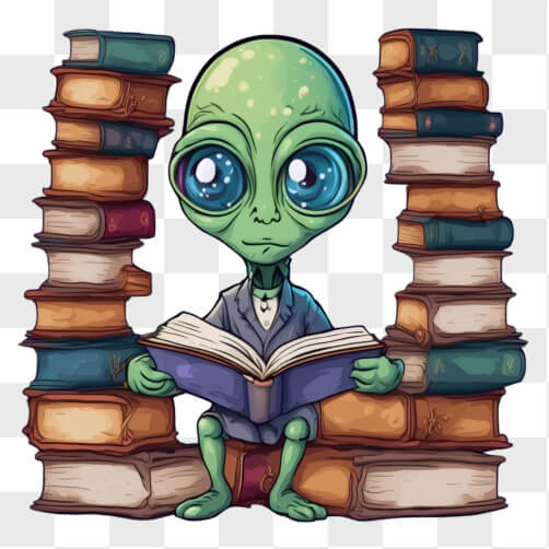 Download Blue Alien Reading Book and Holding Glass Beakers Cartoons ...
