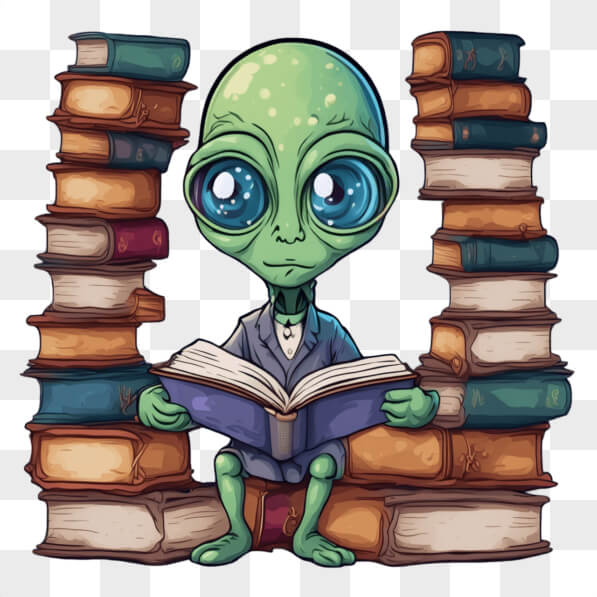 Download Cartoon Alien Surrounded by Books and Wearing Ear Muffs ...
