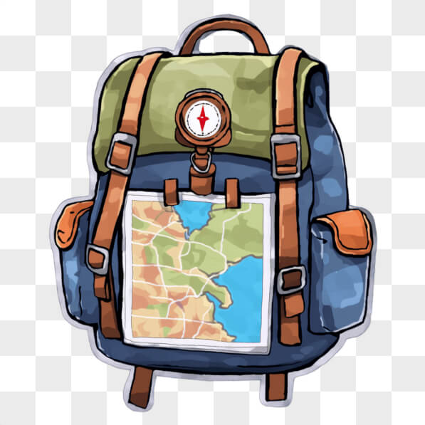 Download Backpack with Map and Compass for Outdoor Activities Cartoons ...