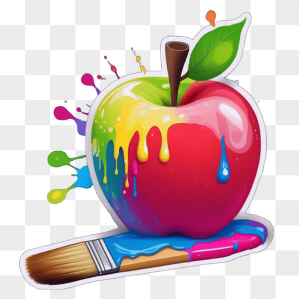 Download Colorful Paint Dripping on Apple with Paintbrush Cartoons ...