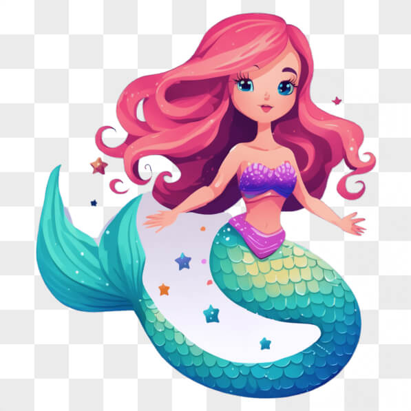 Descarga Sirena de Dibujos Animados con Largos Cabellos Rosados Nadando ...