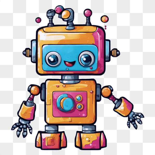 Download Colorful Cartoon Robot Standing Against Black Background ...