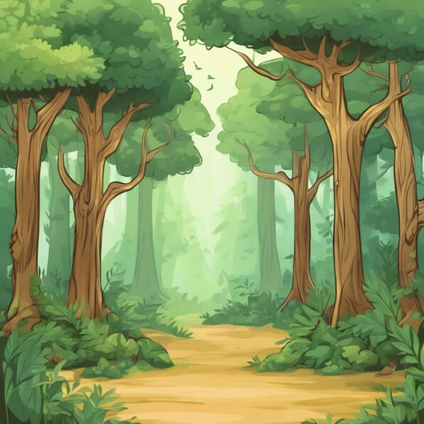 Download Cartoon Forest Path with Trees and Bushes Background ...