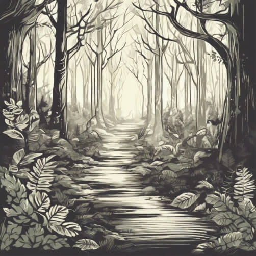 Download Idyllic Forest Path Drawing Backgrounds Online - Creative Fabrica