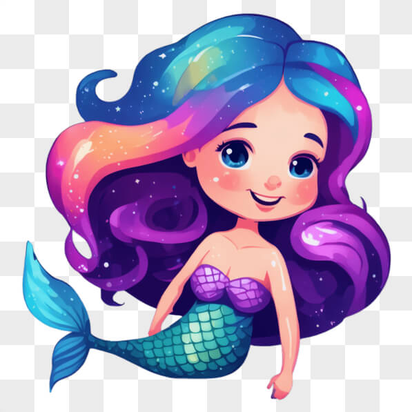 Baixe Sereia dos desenhos animados com cauda colorida e cabelo comprido ...