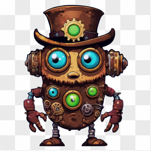 Download Steampunk Robot Character with Elaborate Top Hat and Blue Eyes ...