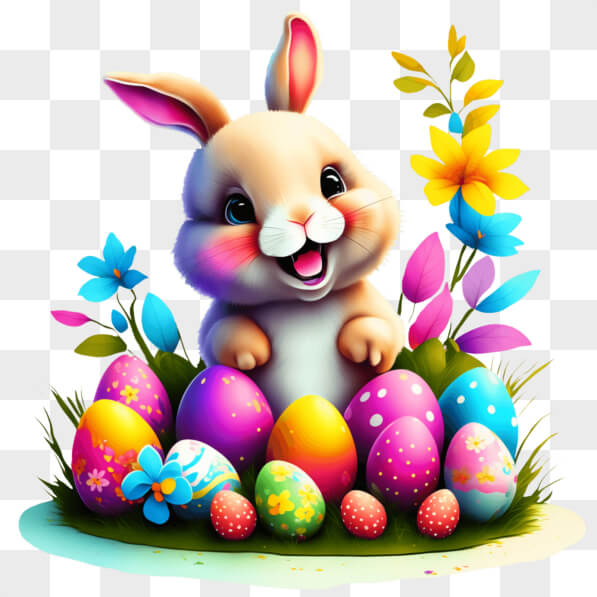 Download Colorful Easter Scene with Cute Bunny PNGs Online - Creative ...