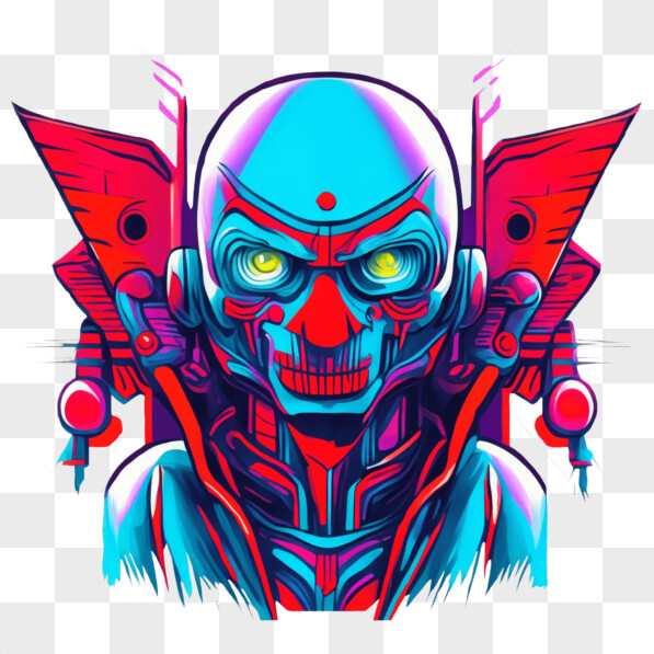 Download Sci-Fi Robot Skull Illustration with Blue Eyes and Pink Lips ...