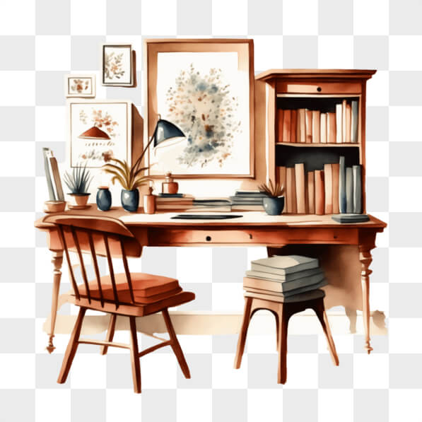 Download Interior of a Study Room with Wooden Desk and Chair PNGs ...
