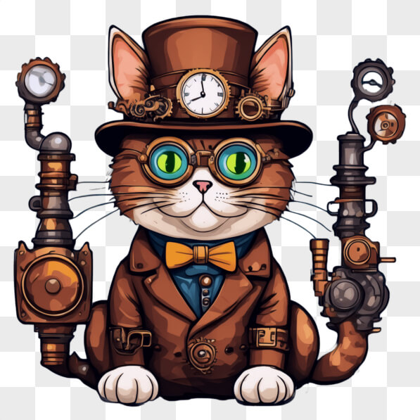Download Steampunk Cat in Top Hat with Mechanical Devices Cartoons ...