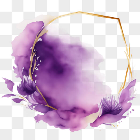 Scarica Cornice floreale viola acquerello con dettagli in oro PNGs ...