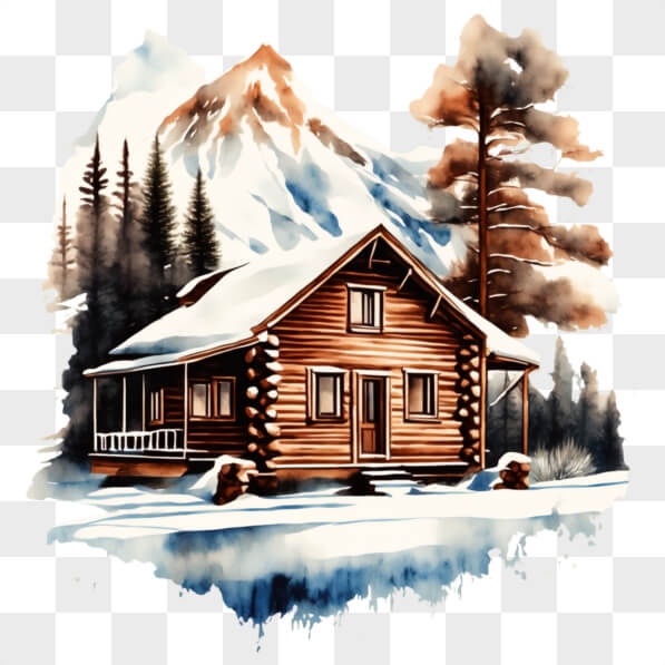 Download Rustic Cabin in the Woods with Snowy Mountains PNG Online ...