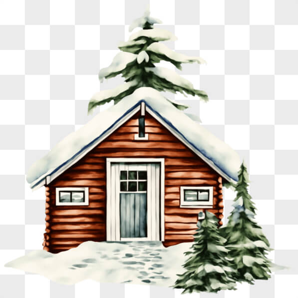 Download Winter Cabin in a Snowy Pine Forest PNGs Online - Creative Fabrica