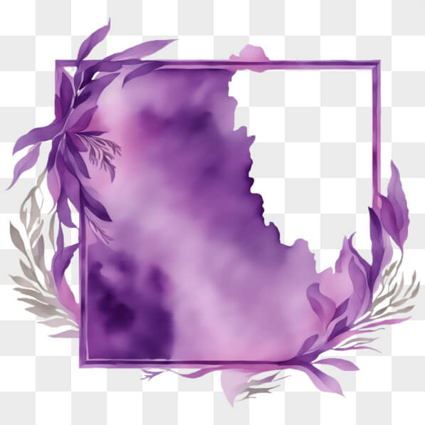 Download Purple Watercolor Frame with Leaves and Flowers PNGs Online ...