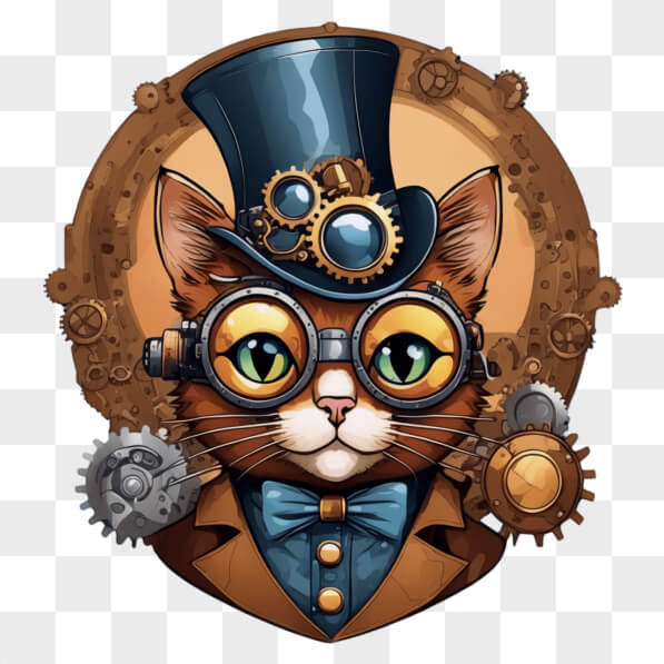 Télécharger Chat Steampunk avec Chapeau Haut-de-Forme et Engrenages ...