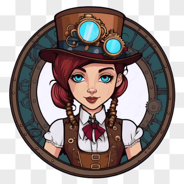 Download Steampunk Cartoon Girl with Red Hair and Glasses in Circular ...