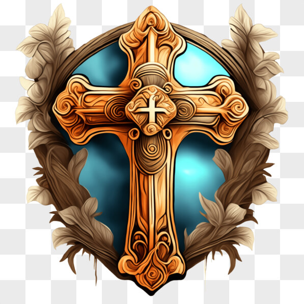 Download Ornate Cross Surrounded by Leaves and Vines in Circular Frame ...